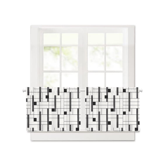 Black White Geometric Blocks Short Blackout Curtains 24 Inch Long ...