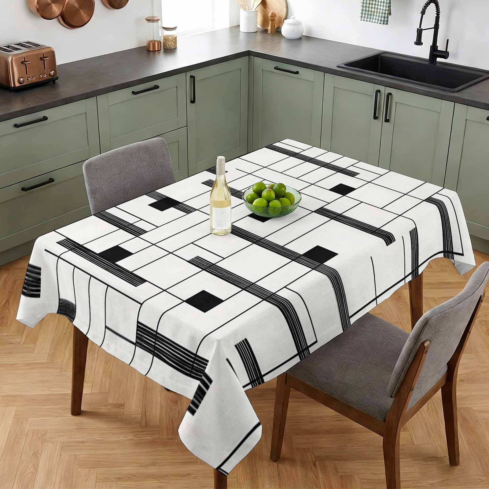 Black White Geometric Blocks Table Cloth 52x70in, Waterproof Rectangle ...