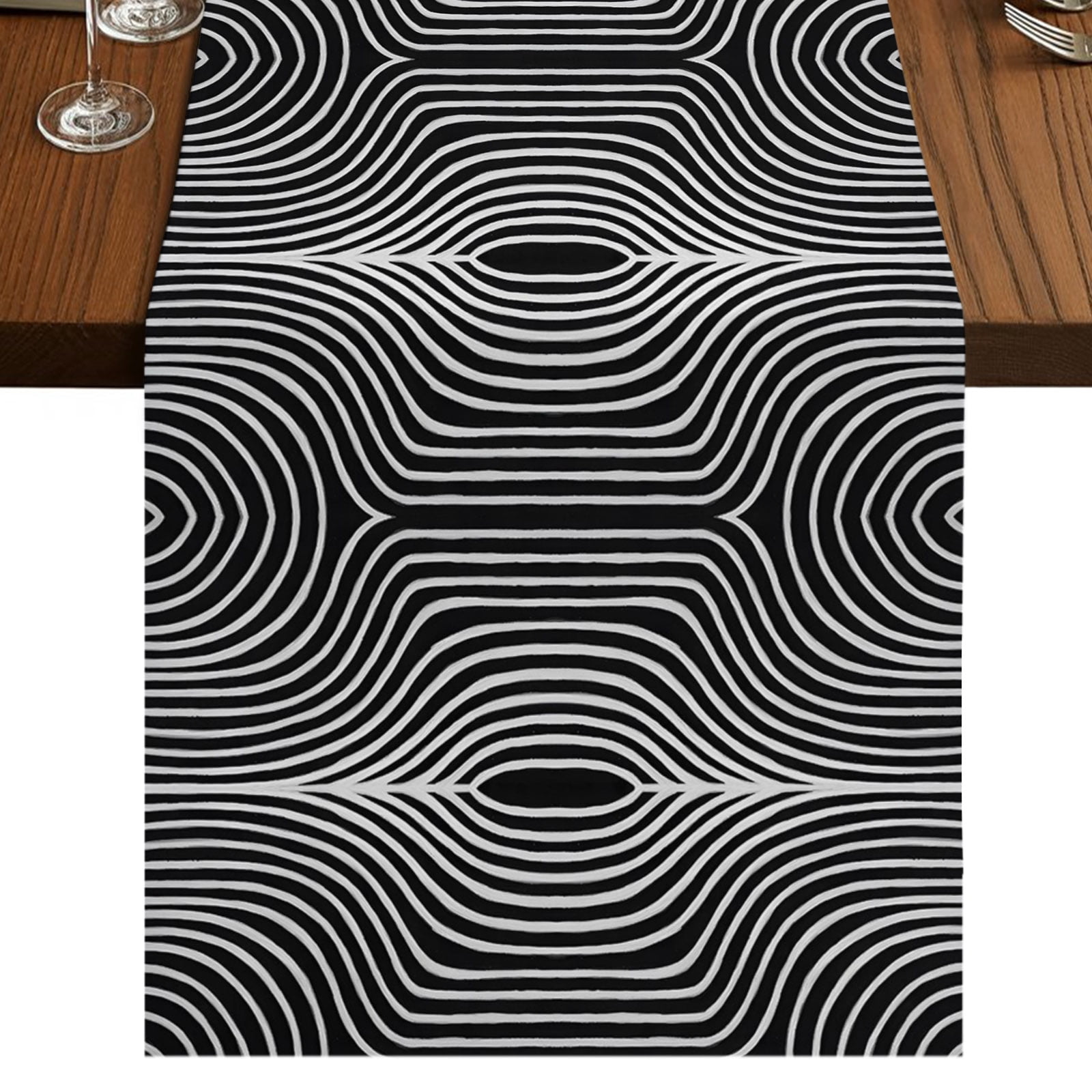 Black White Geometric Burlap Cotton Table Runner 14x72 Inches Long ...