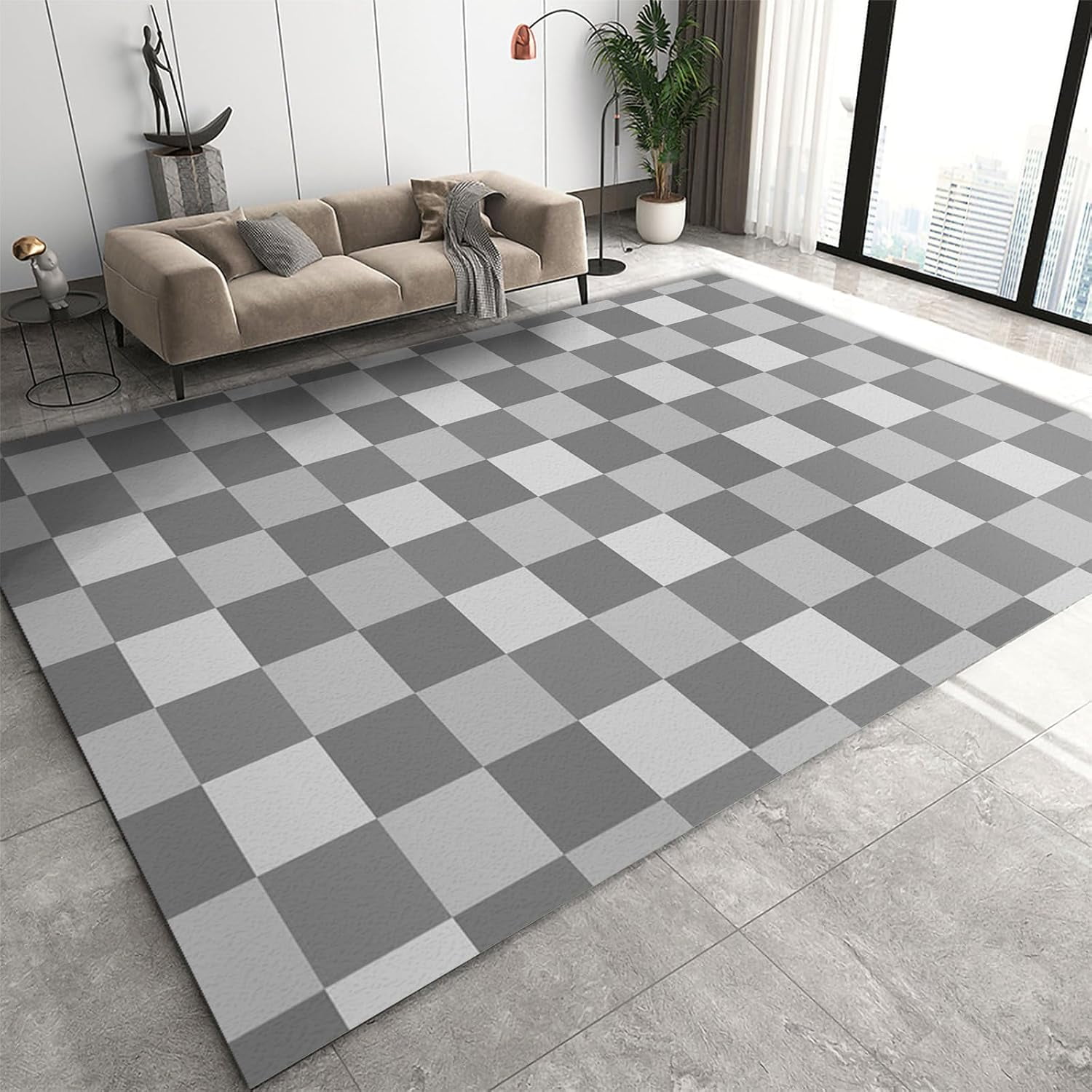 Black and White Geometric Checkerboard Area Rug 4x6ft Abstract Gray ...