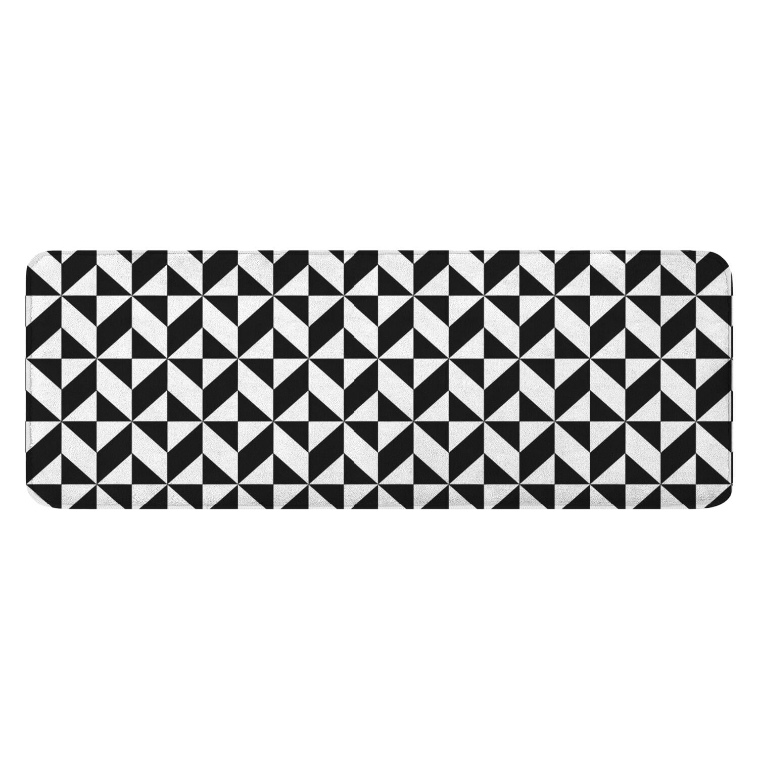 Black White Geometric Checkered Pattern Kitchen Rug Mat,Kitchen Runner ...