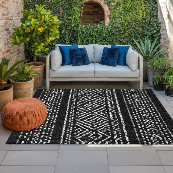 Black and White Geometric Indoor Outdoor Rugs 3x5 Ft, Boho Ethnic ...