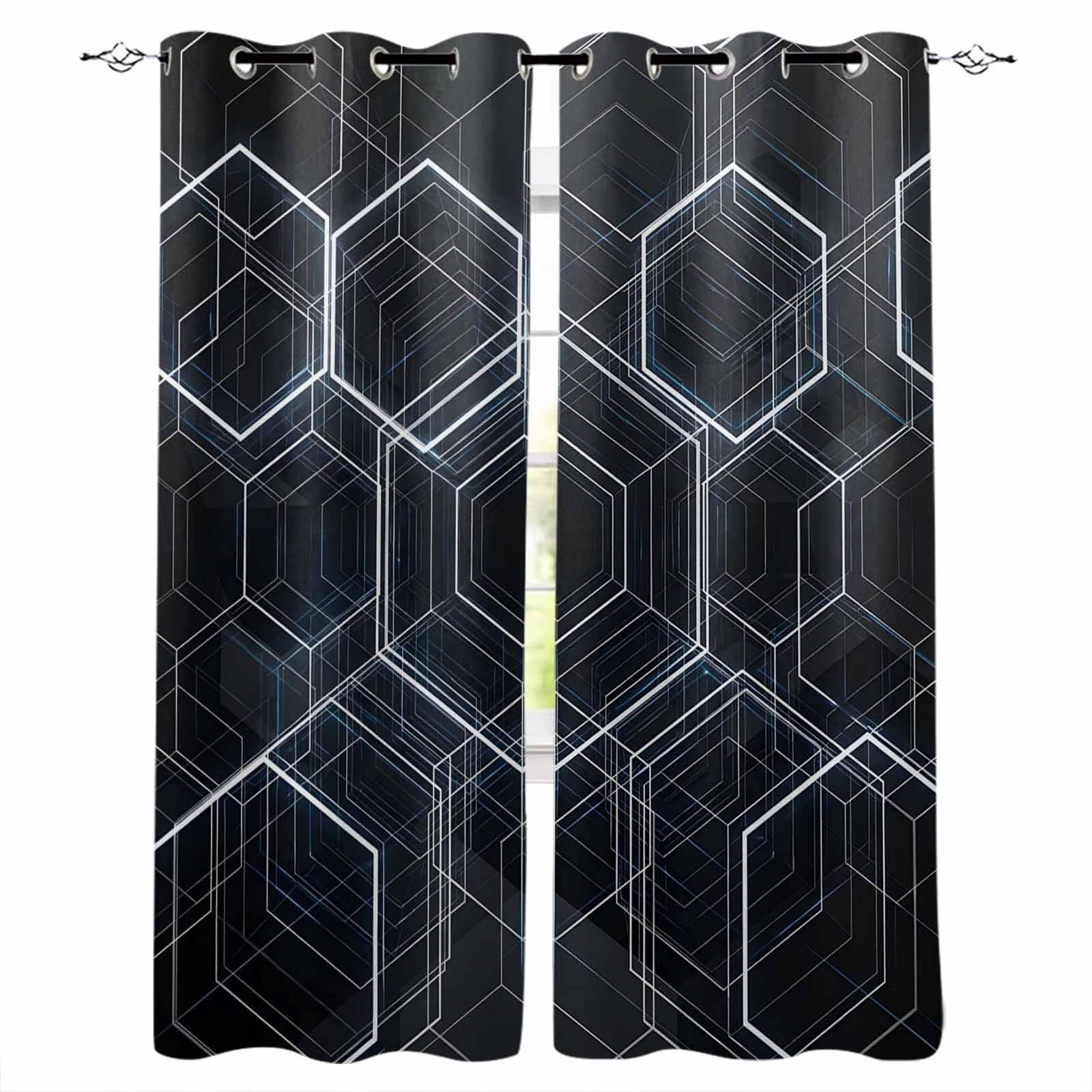 Black White Geometric Kitchen Curtains Aesthetics Contemporary Luxury ...