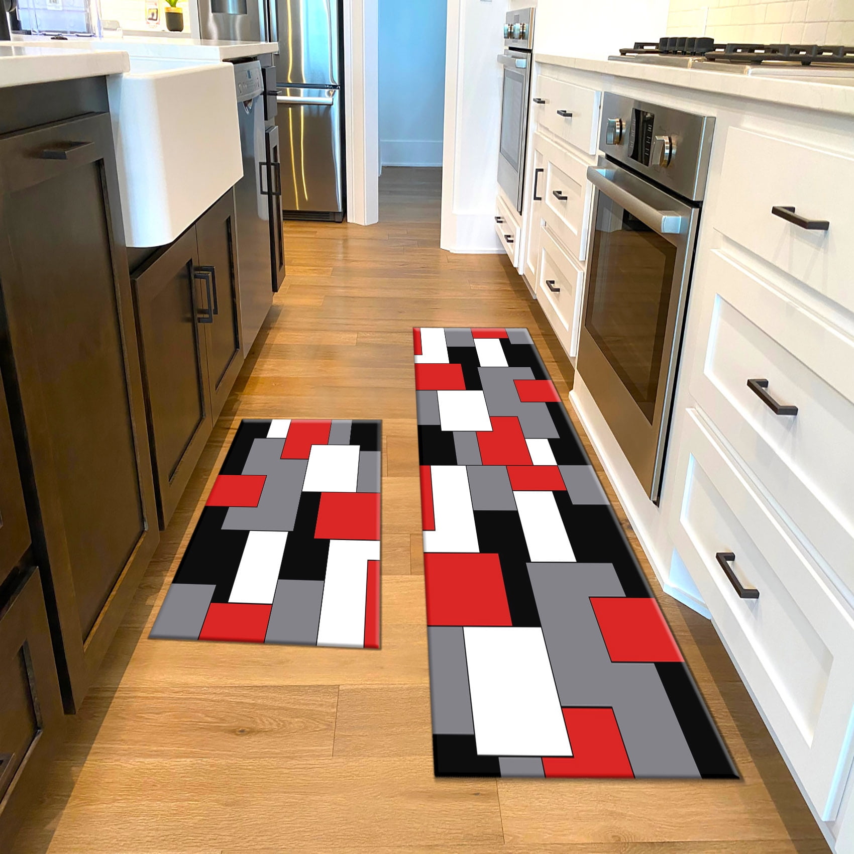 Black and White Geometric Kitchen Mat and Rugs Abstract Mid Century ...