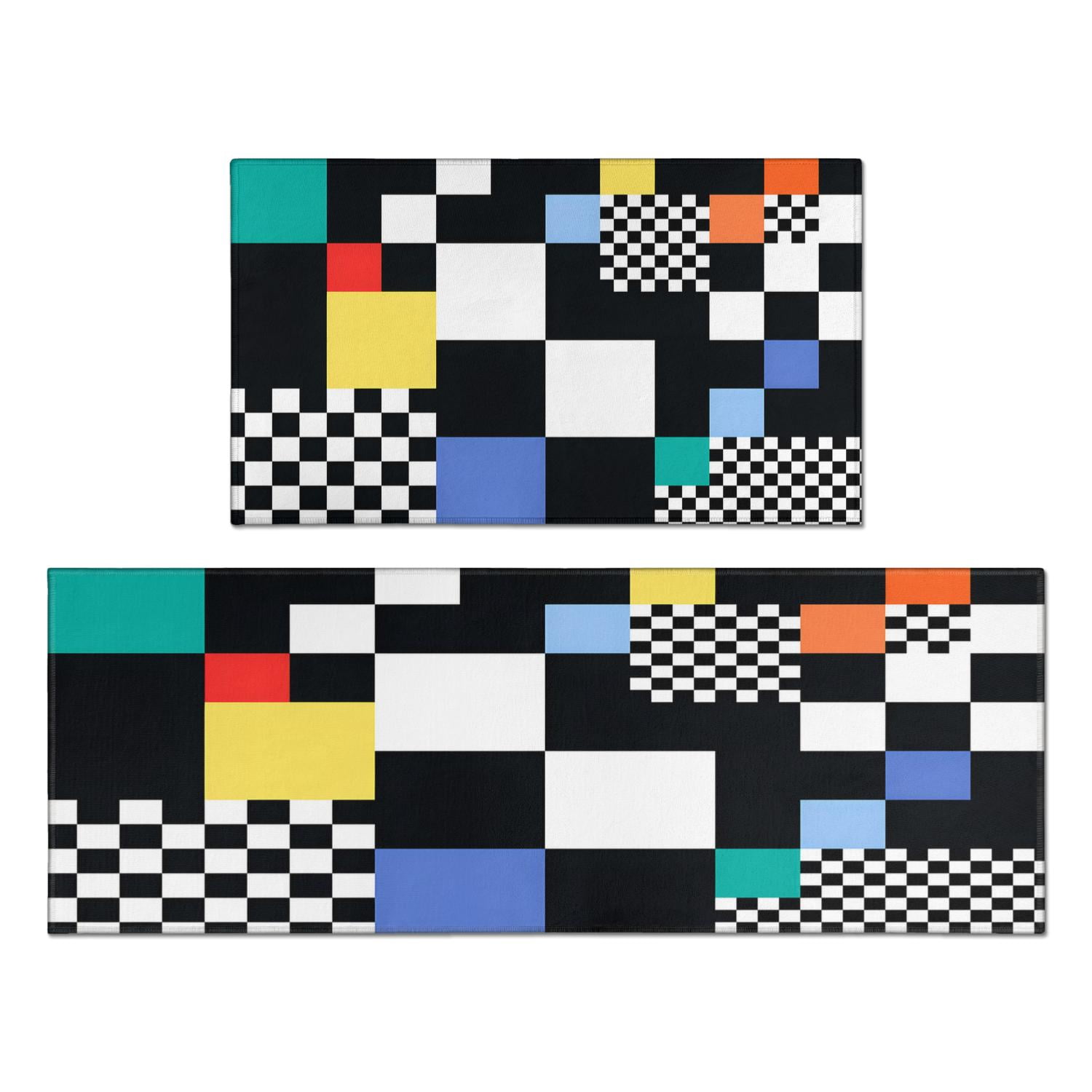 Black White Geometric Kitchen Rugs and Mats Sets Of 2,Kitchen ...