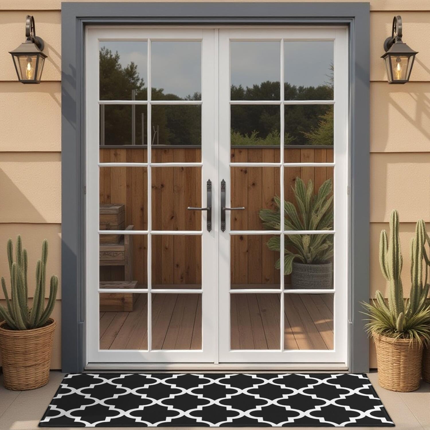 Black and White Geometric Lattice Pattern Door Rugs,Washable Non Slip ...
