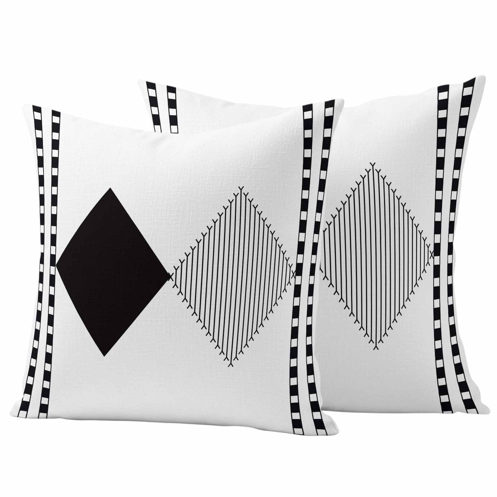Black White Geometric Outdoor Waterproof Pillow Covers, Boho Stripes ...
