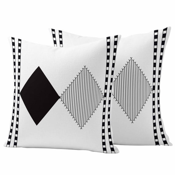 Black White Geometric Outdoor Waterproof Pillow Covers, Boho Stripes ...