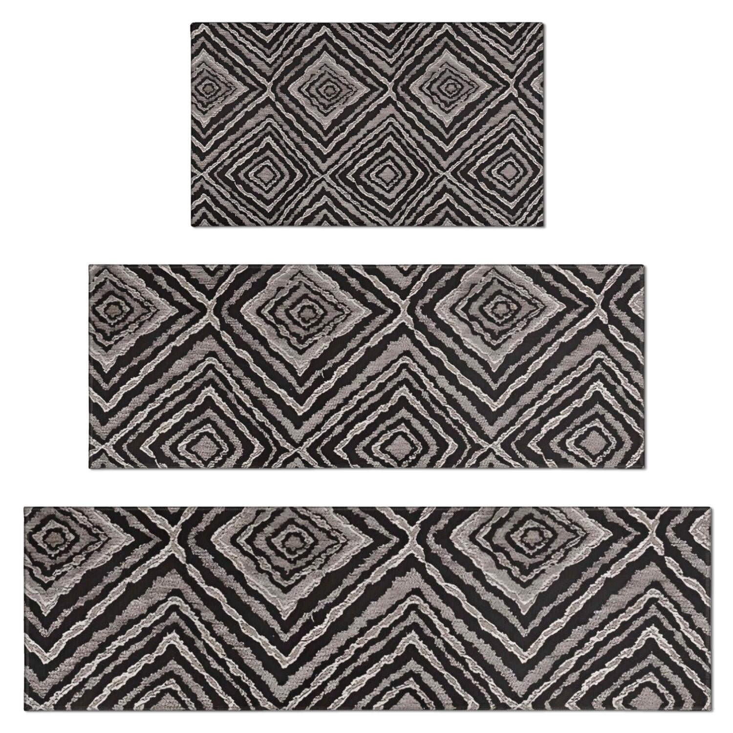 Black and White Geometric Pattern Kitchen Rugs Sets Of 3,Kitchen Runner ...