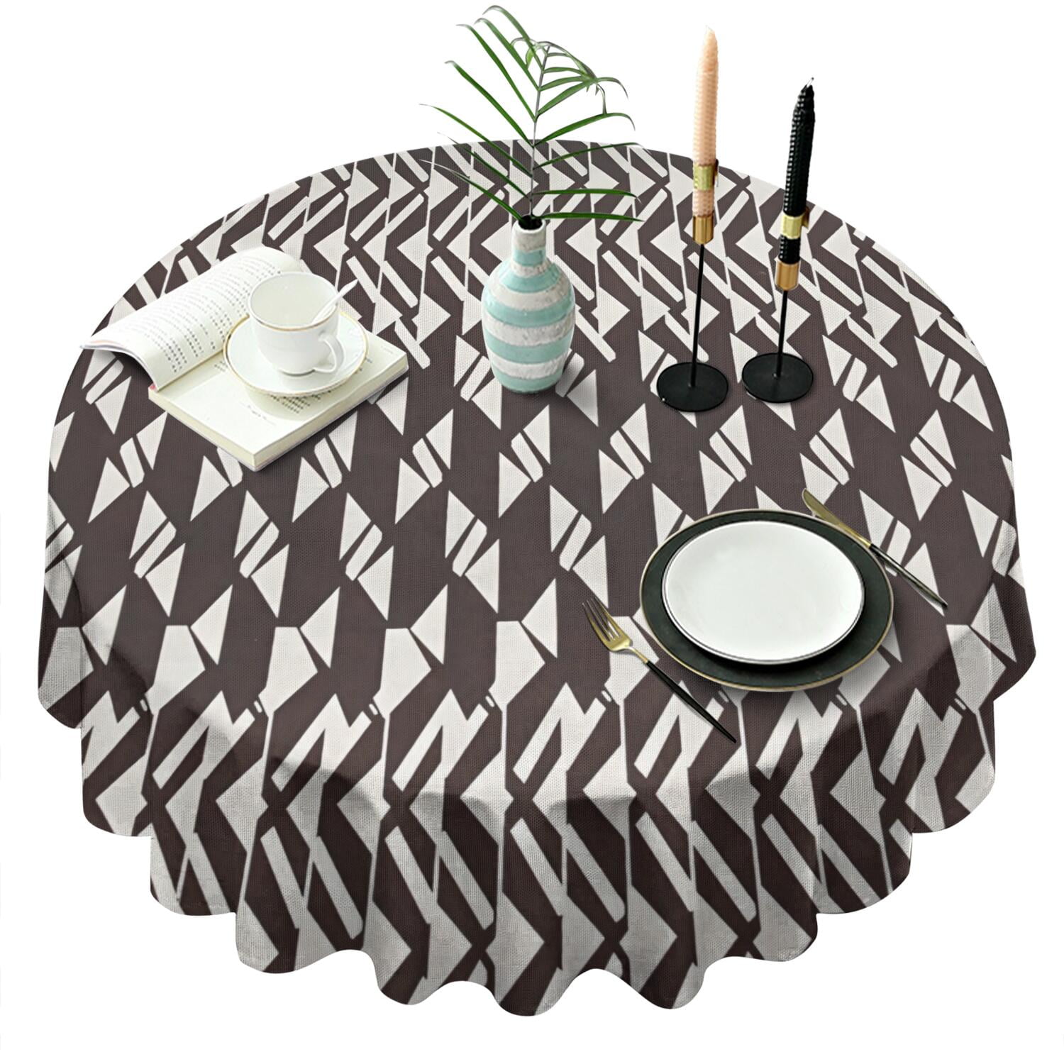 Black White Geometric Pattern Round Tablecloth 60"x60",Wrinkle Wipeable ...