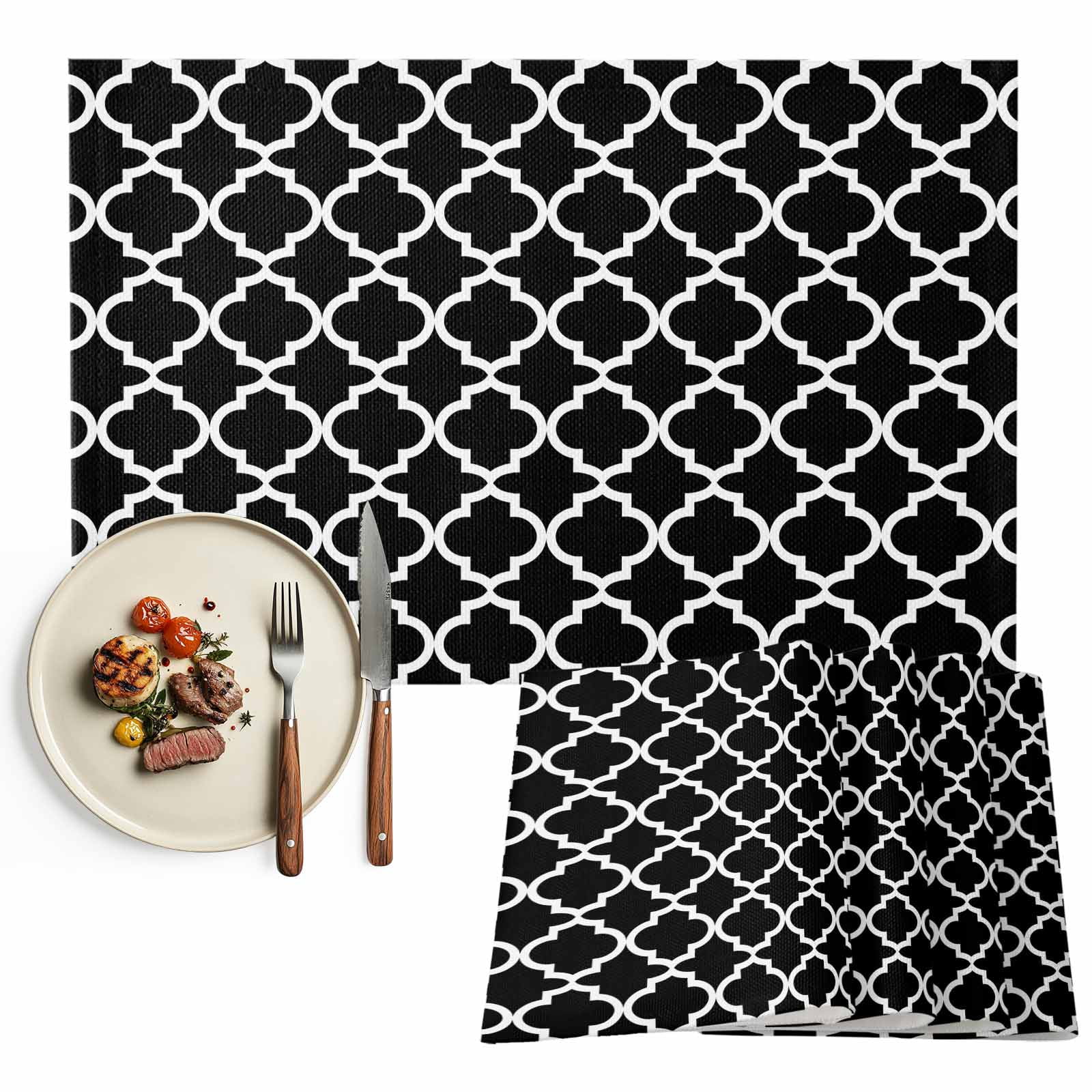 Black White Geometric Placemats Set of 6, Minimalist Morocco Pattern ...