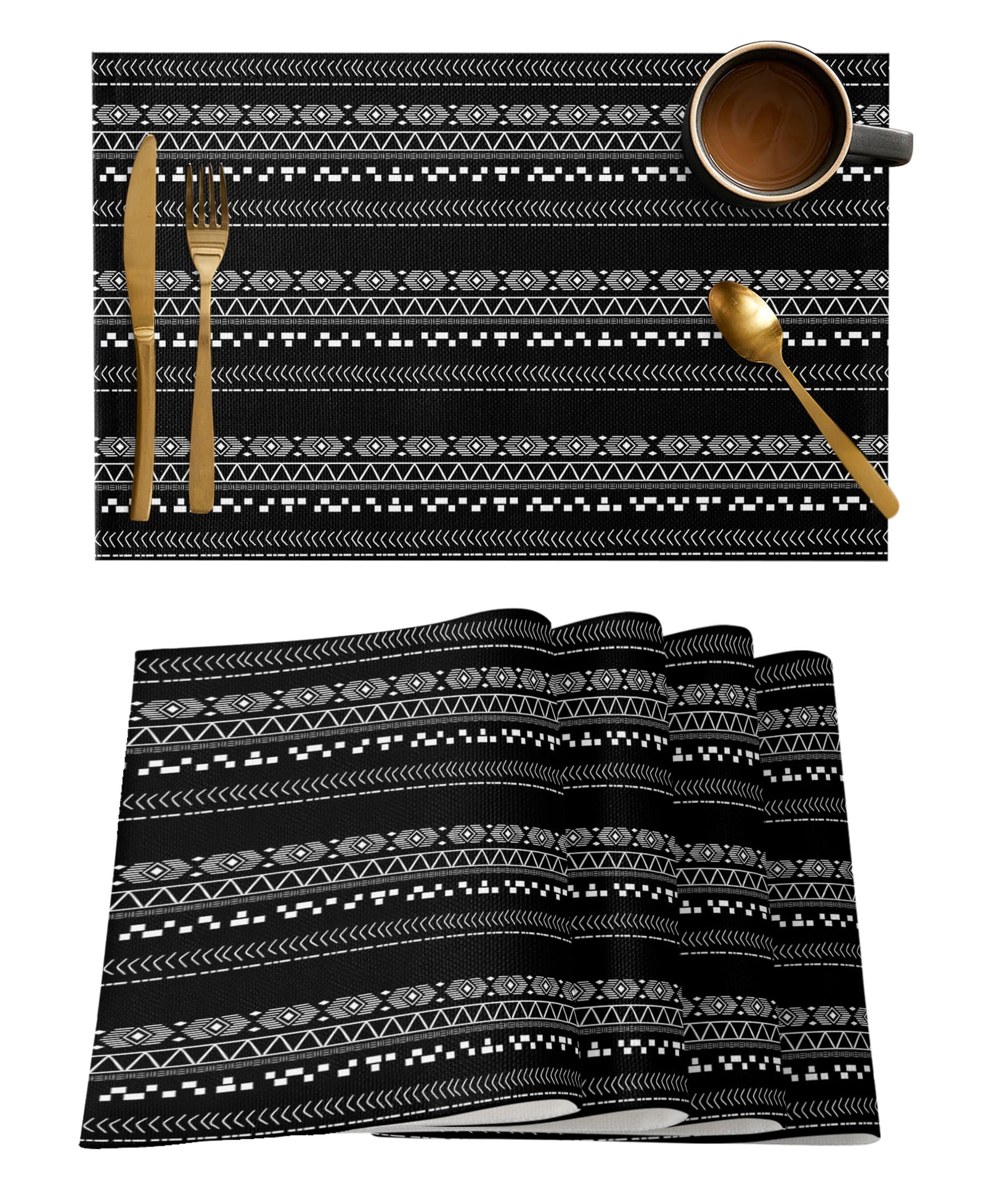 Black and White Geometric Placemats Set of 6, Modern Abstract Art ...