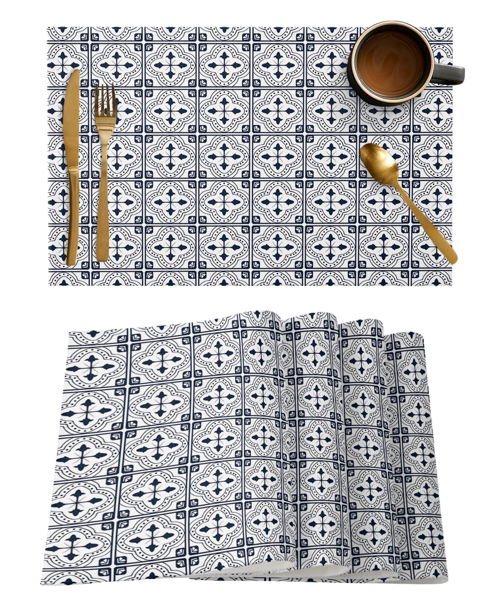 Black White Geometric Placemats Set of 6, Modern Abstract Art ...