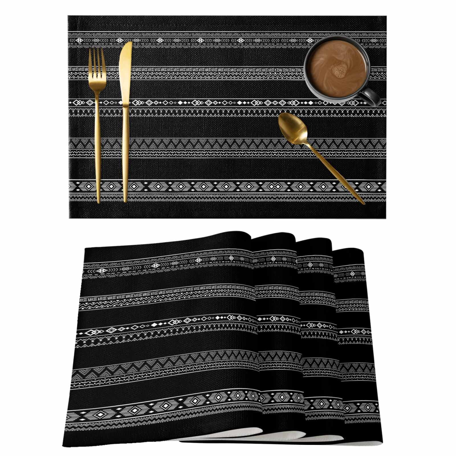 Black White Geometric Placemats Set of 8,Cotton Linen Fabric Place Mats ...