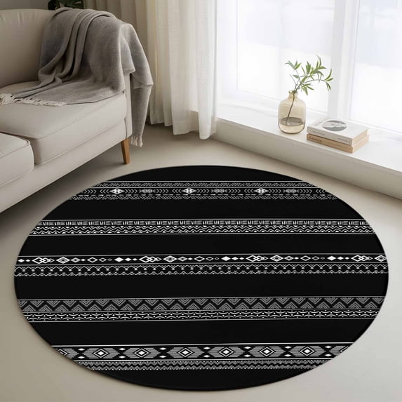 Black White Geometric Round Area Rug 3 FT,Small Kitchen Bathroom Mats ...