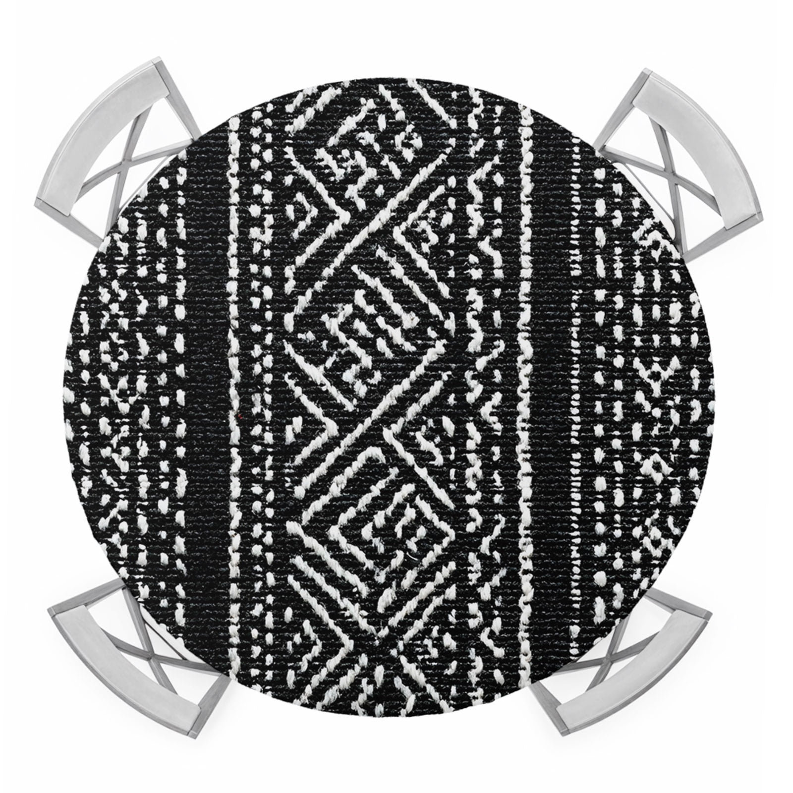 Black and White Geometric Round Table Cover, Boho Ethnic Stripe Woven ...