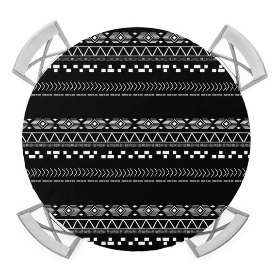Black and White Geometric Round Tablecloth for 36-44 Inch Tables,Fitted ...