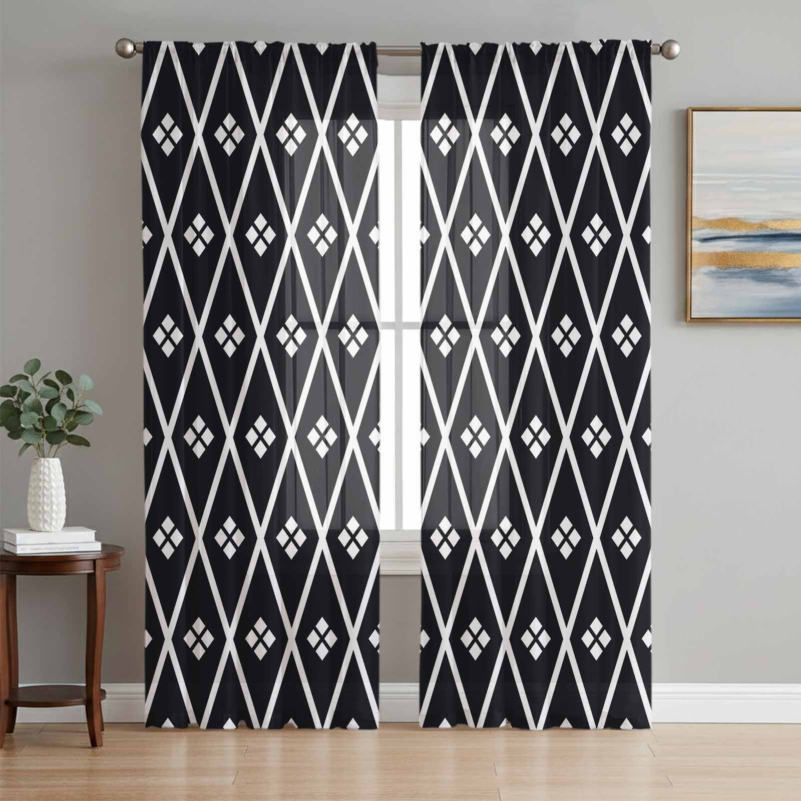 Black and White Geometric Sheer Curtains for Living Room Bedroom ...