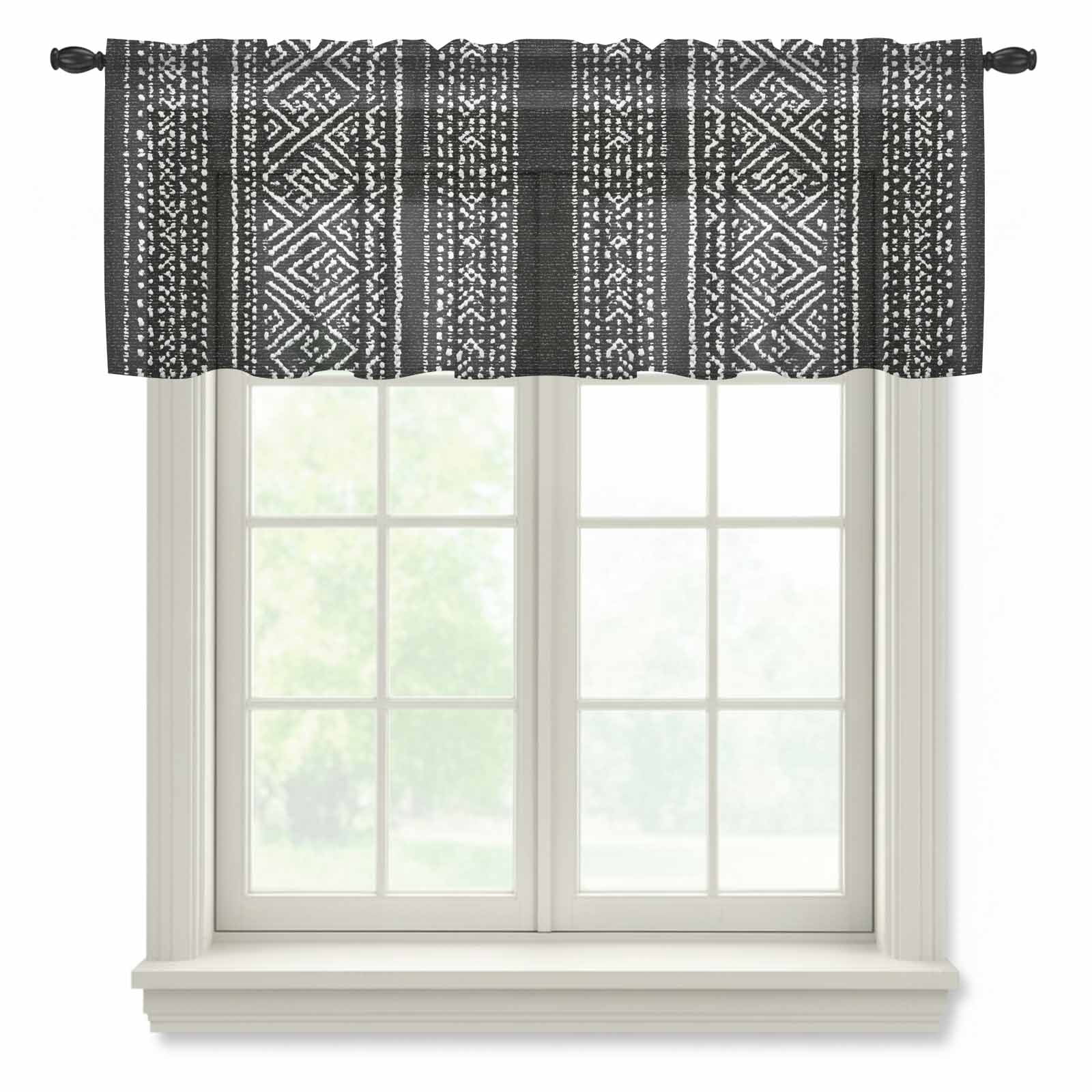 Black and White Geometric Sheer Valances for Windows, Boho Ethnic ...
