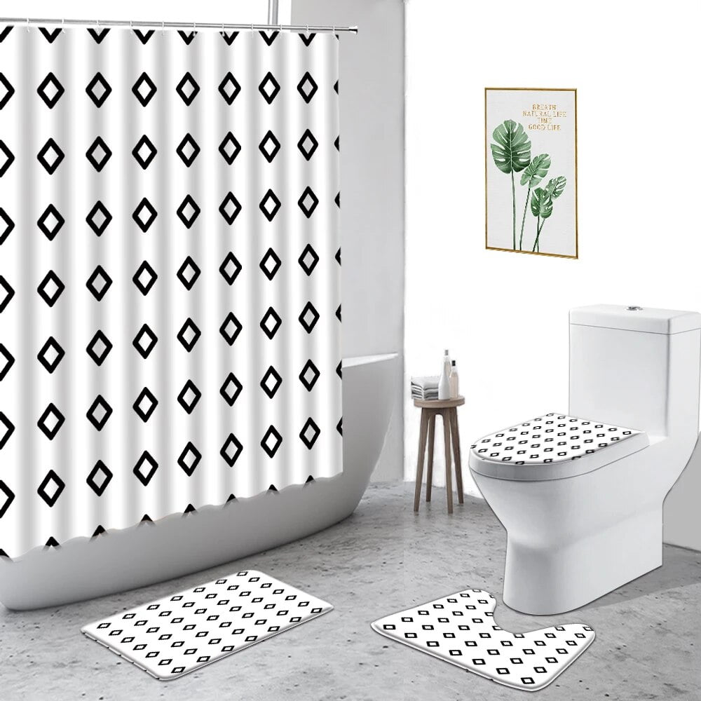 Black White Geometric Shower Curtain Nordic Minimalist Art Fabric