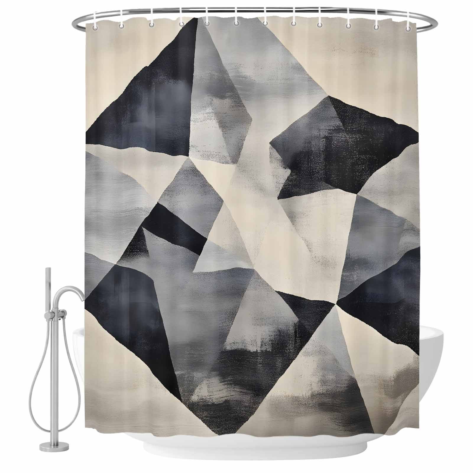 Black White Geometric Shower Curtain Set - Small 36" x 72" Washable ...