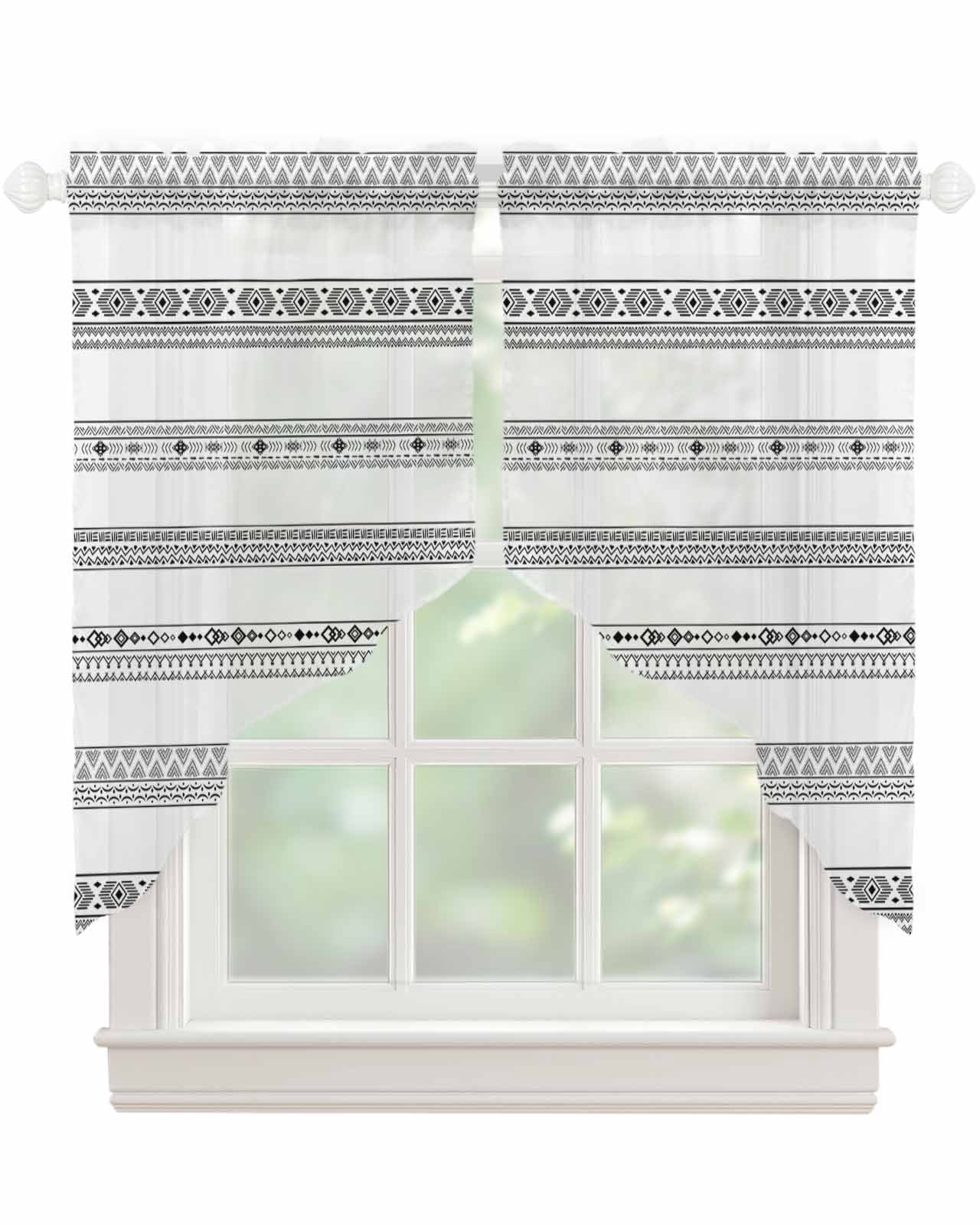 Black White Geometric Swag Valances for Windows, Modern Buffalo Plaid ...