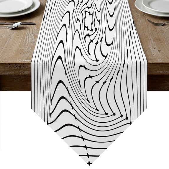 Black White Geometric Table Runner Linen Burlap Table Runner 90 Inches ...