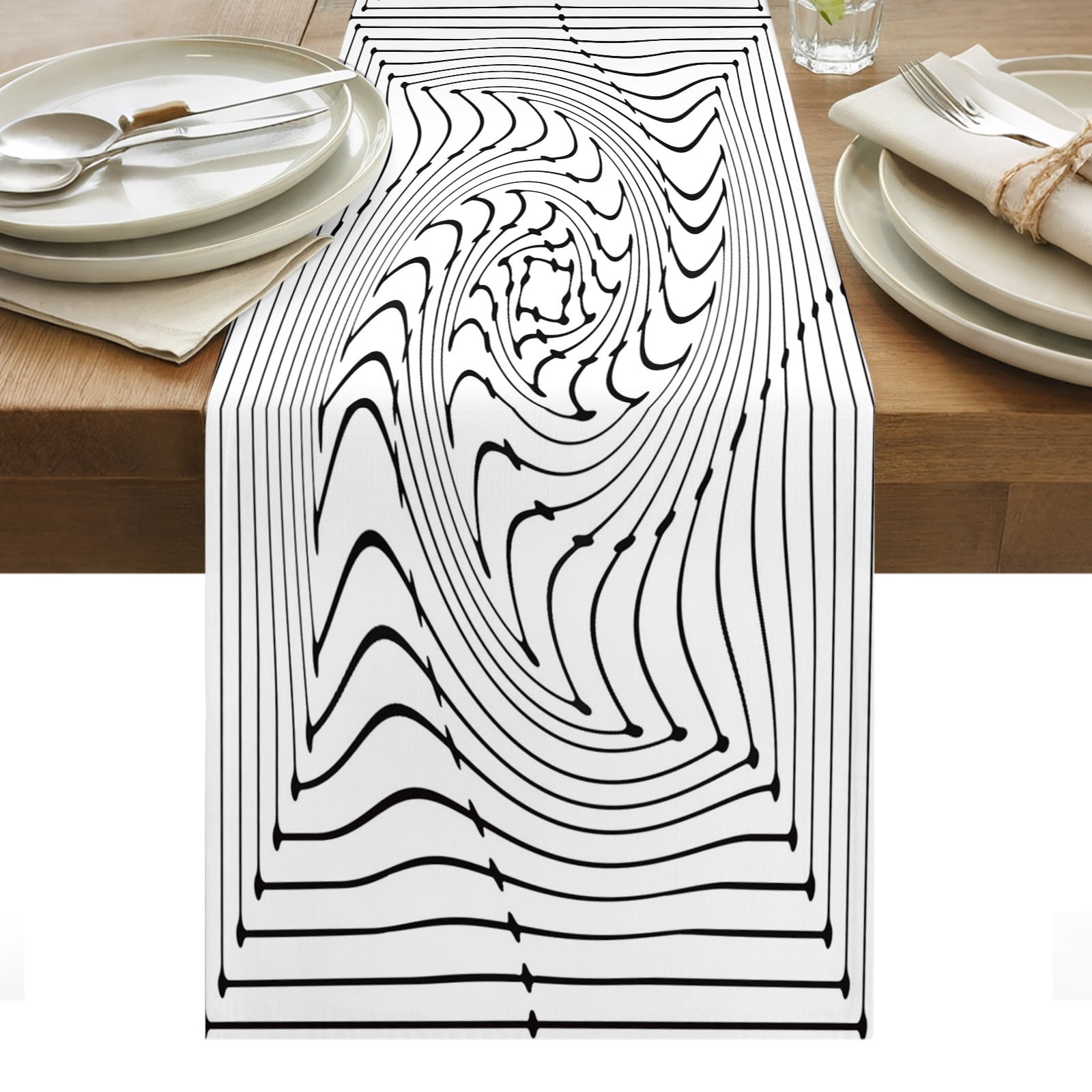Black White Geometric Table Runner Modern Abstract Minimalist Artwork ...