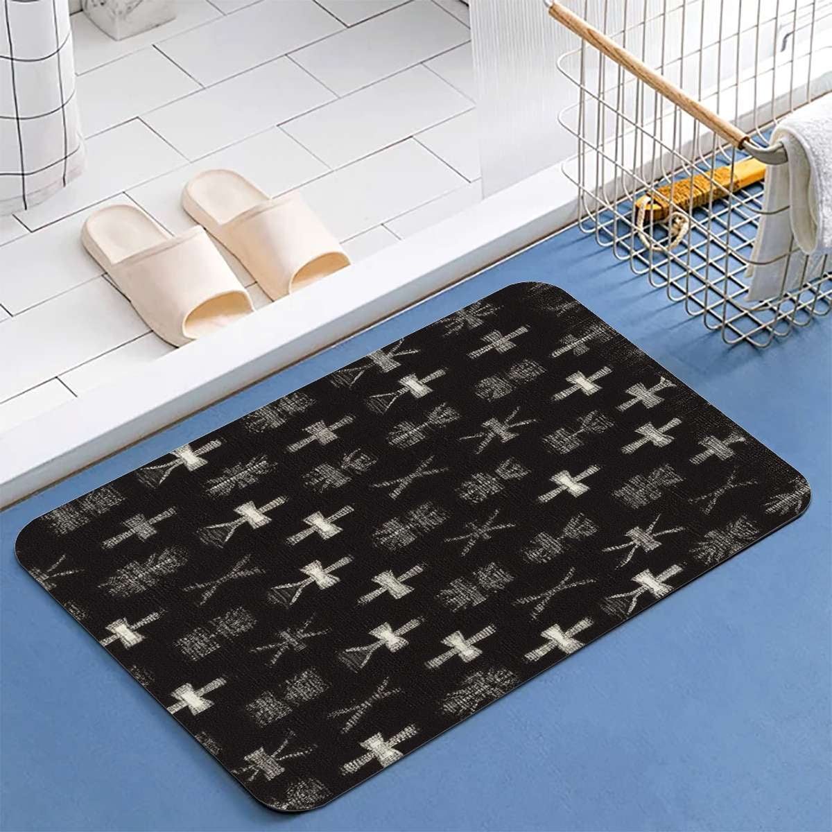 Black White Geometric Textile Pattern Diatomite Bath Mats Bathroom ...