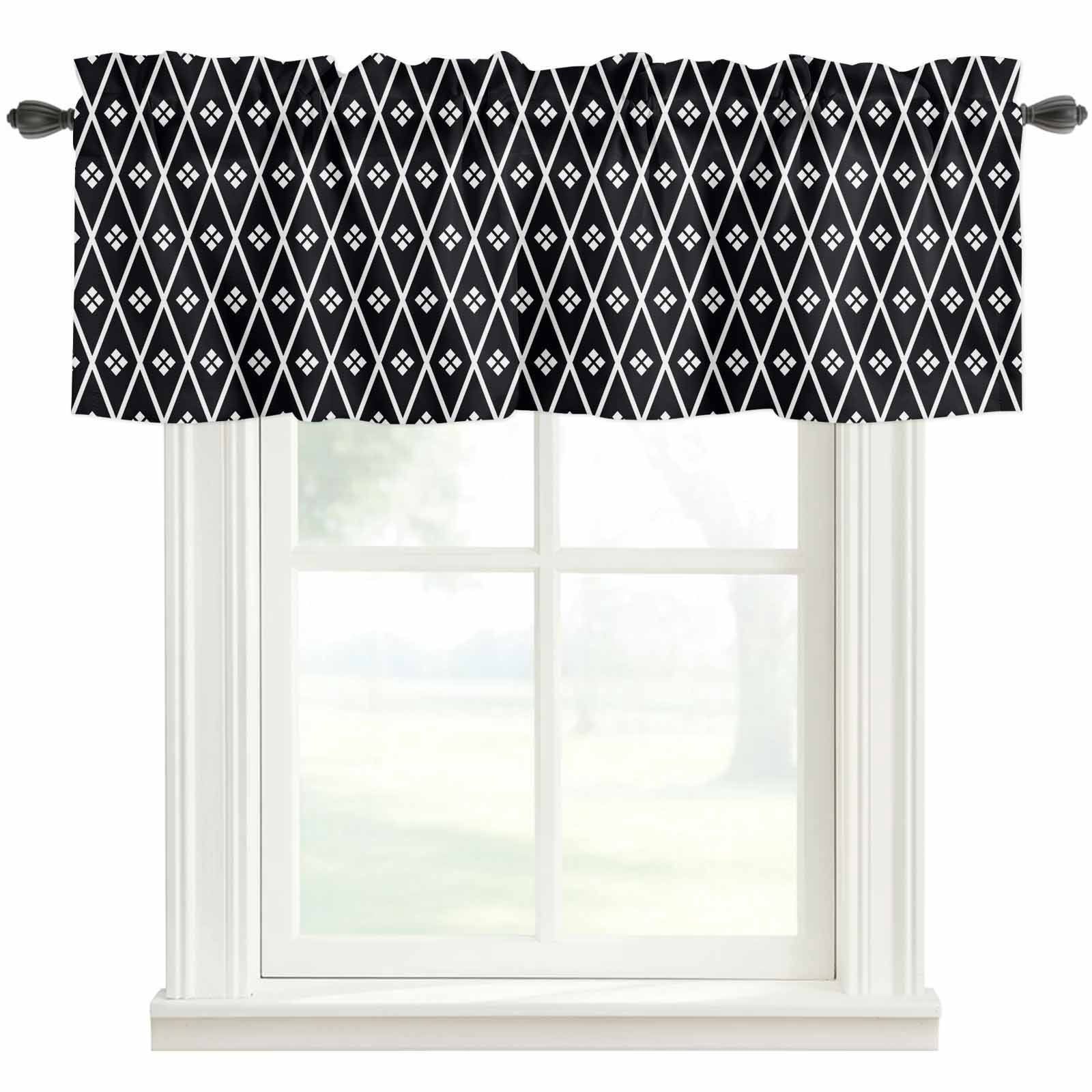 Black and White Geometric Valances for Windows Minimalist Argyle ...