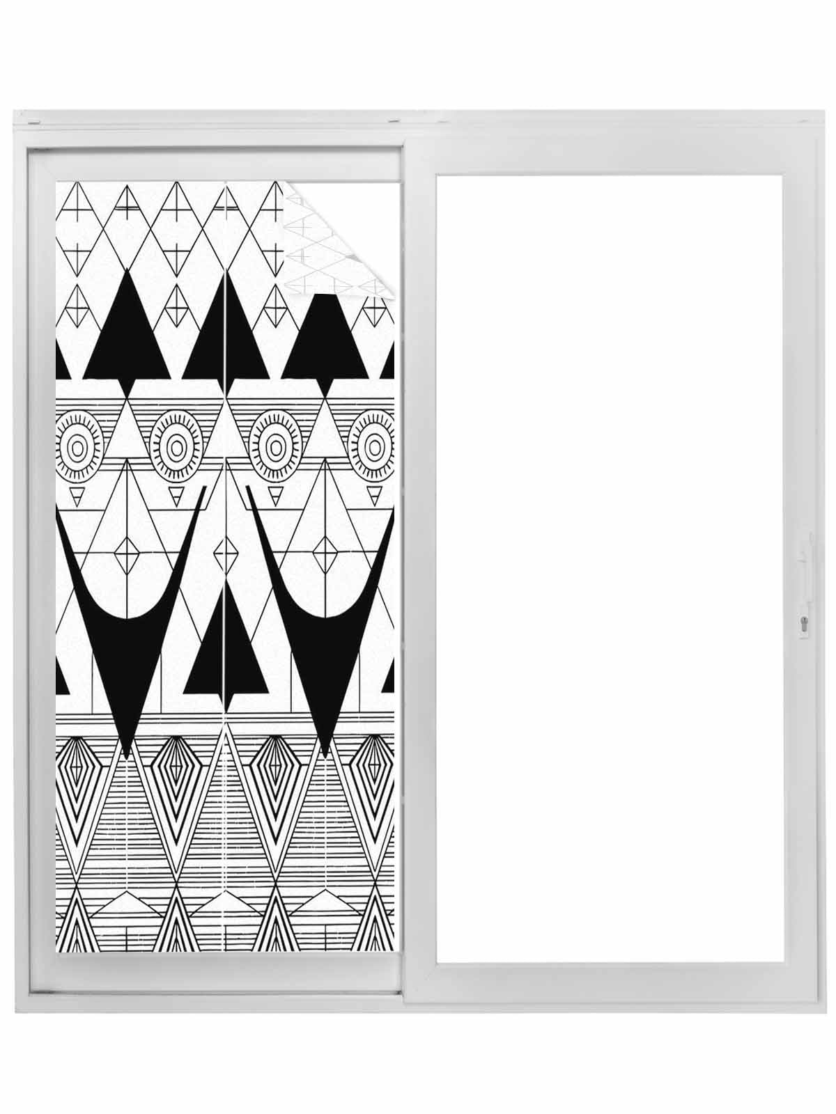 Black White Geometric Window Privacy Film, Vintage Art Striped Static ...