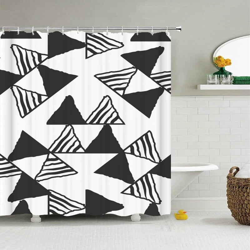 Black White Geometry Shower Curtains Waterproof Bathroom Curtain 3d