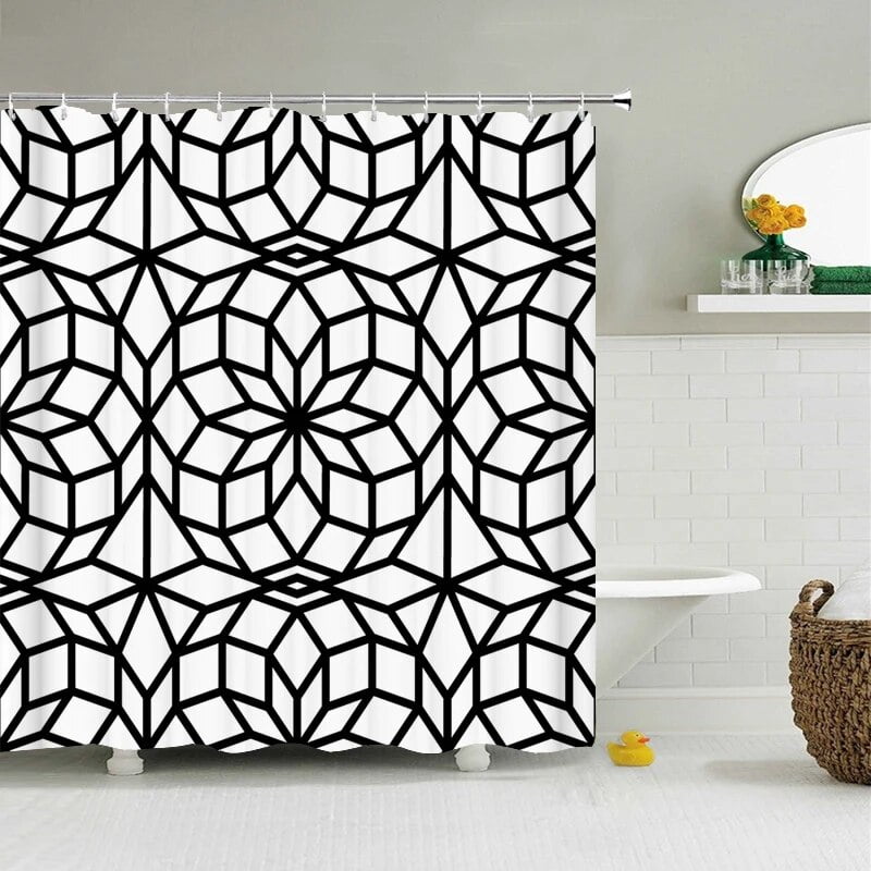 Black White Geometry Shower Curtains Waterproof Bathroom Curtain 3d
