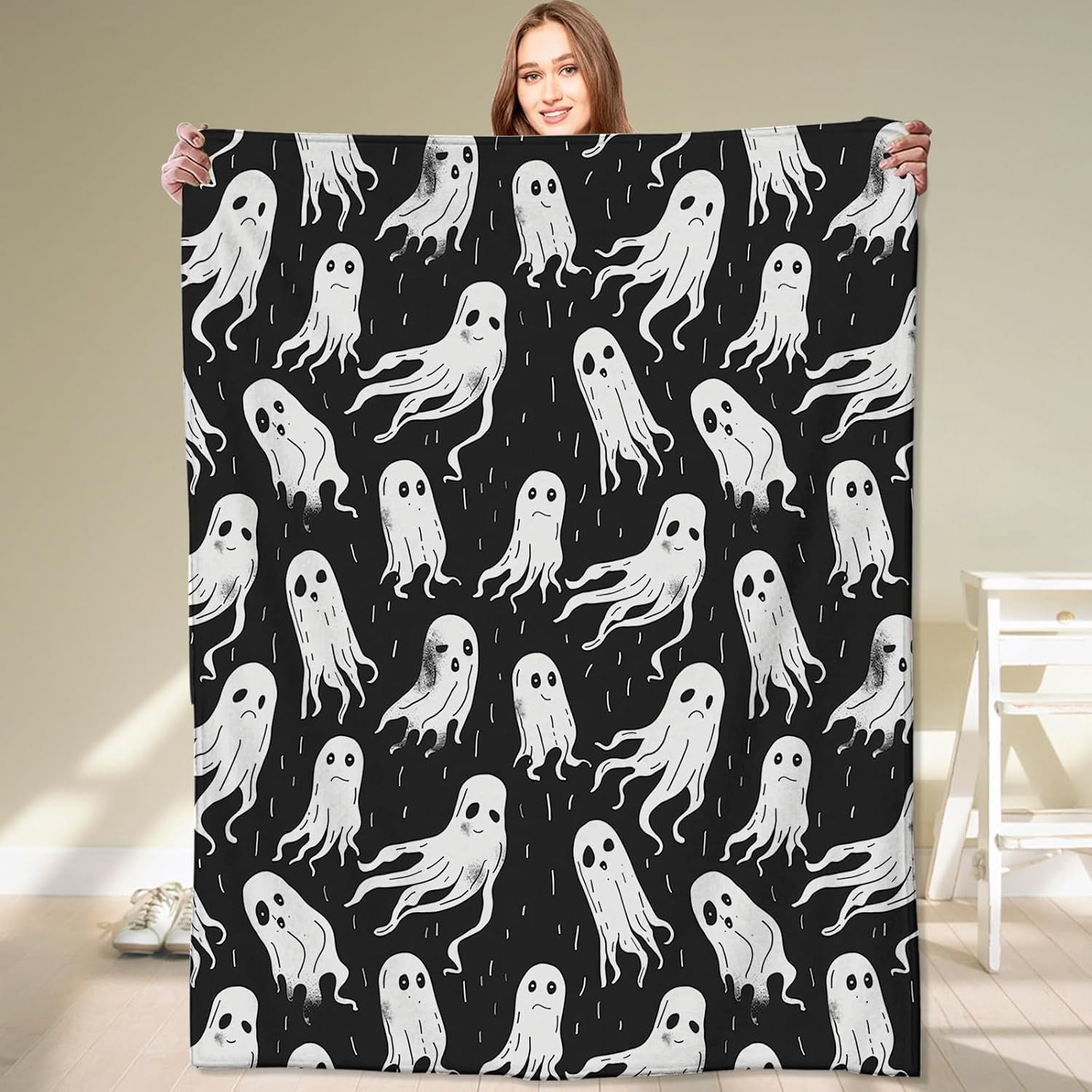 Black and White Ghost Blanket,Gothic Horror Throw Blankets,Gifts for ...