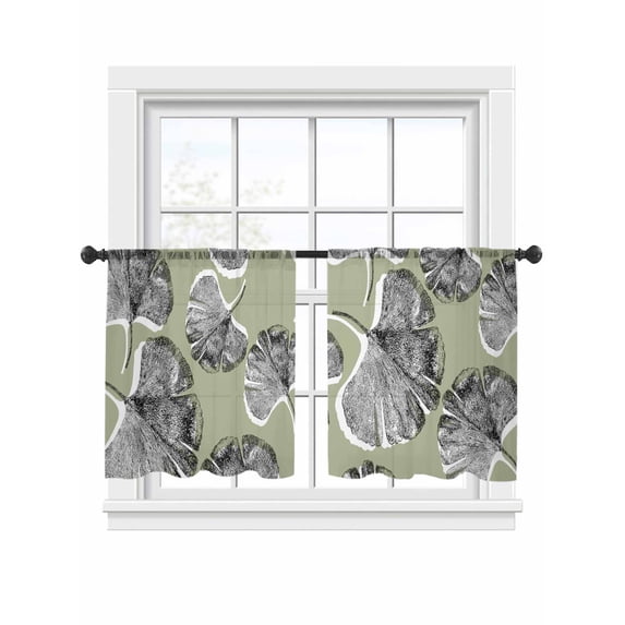Black White Ginkgo Leaves Sheer Curtains 2 Panels Set Realistic Plant ...
