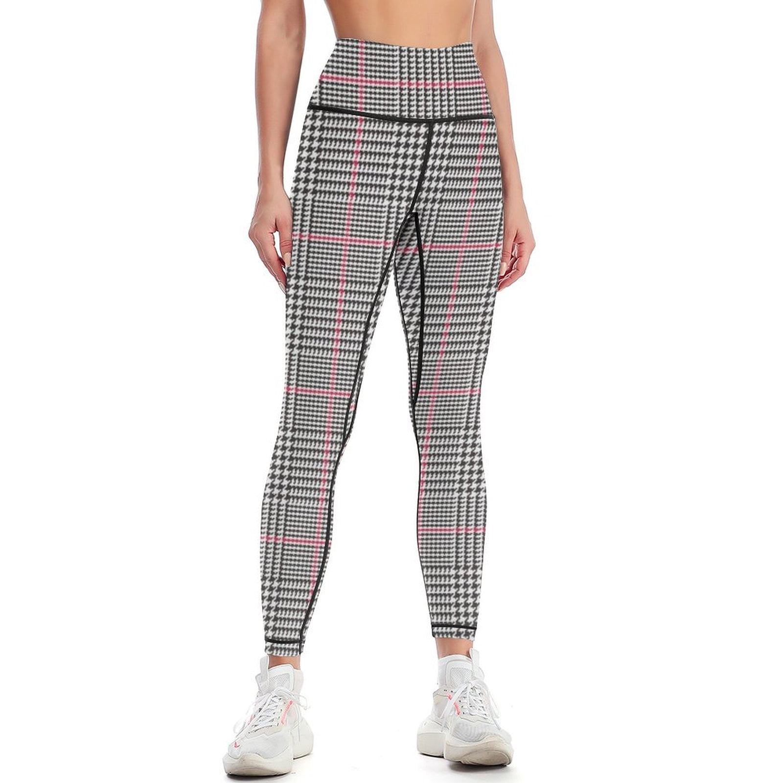 Black White Glen Plaid with Red Stripe. Prince of Wales Check. Leggings ...