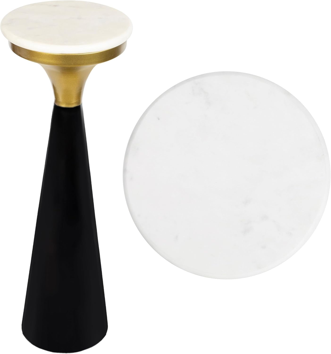 Black/White/Gold 22.25-Inch Retro Metal Drink Table with White Marble ...