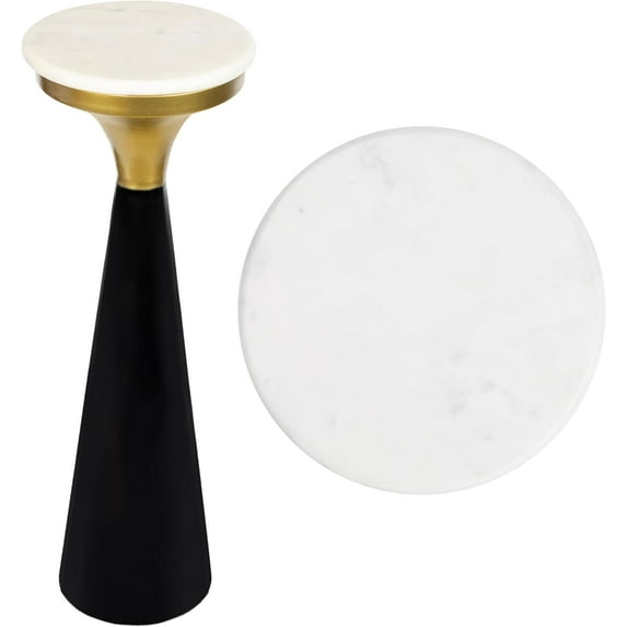 Black/White/Gold 22.25-Inch Retro Metal Drink Table with White Marble ...
