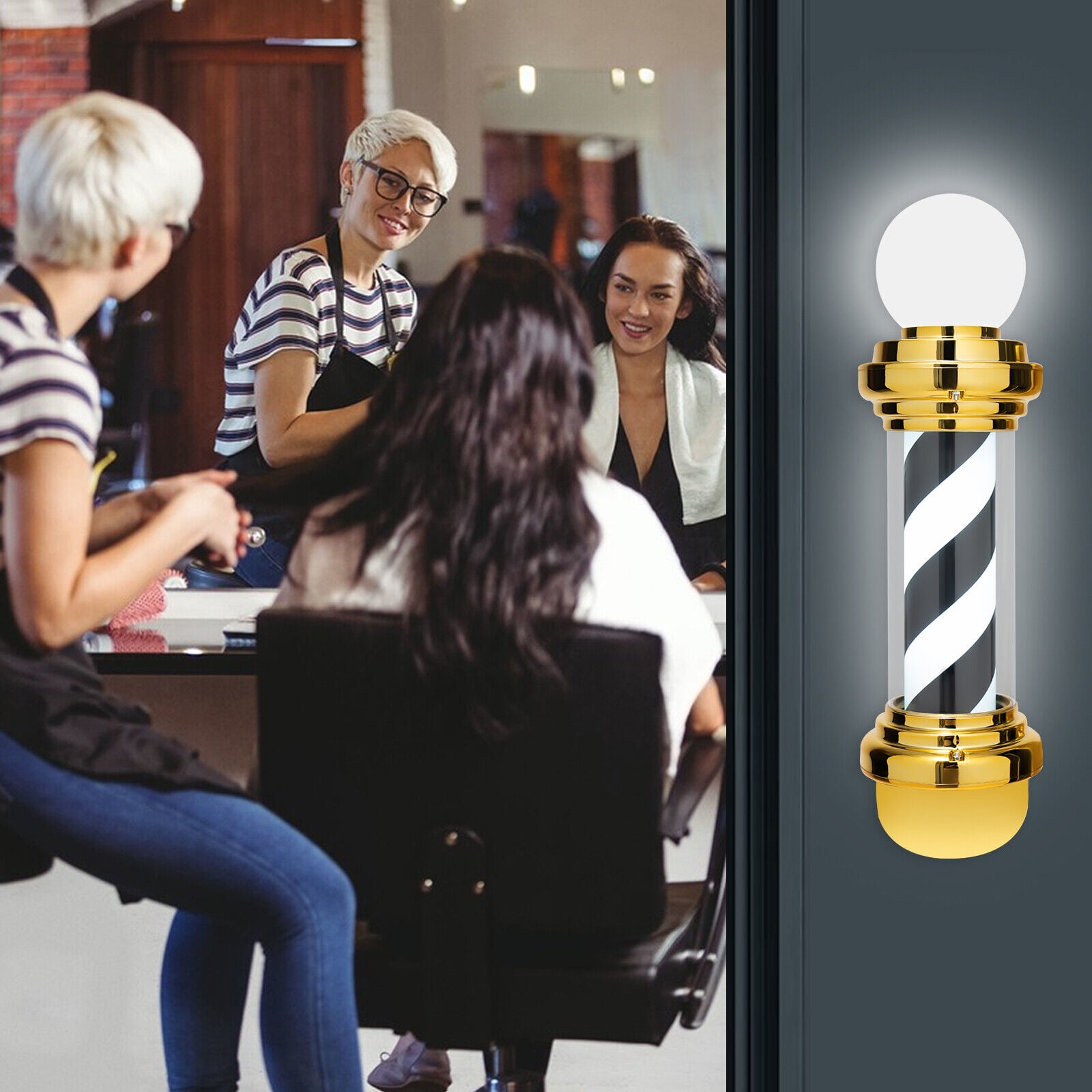 Black, White, Gold Classic Barber Pole Light Salon Spinning Stripe ...
