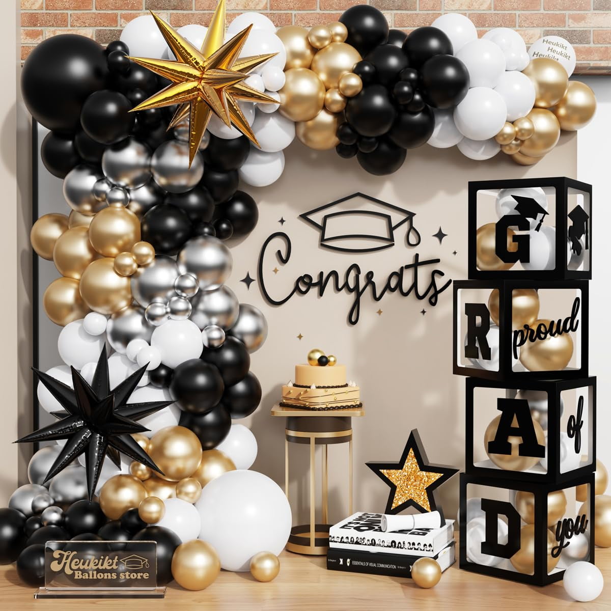 Black White Gold and IFF17 Silver Balloons Arch 148PCS Graduation ...