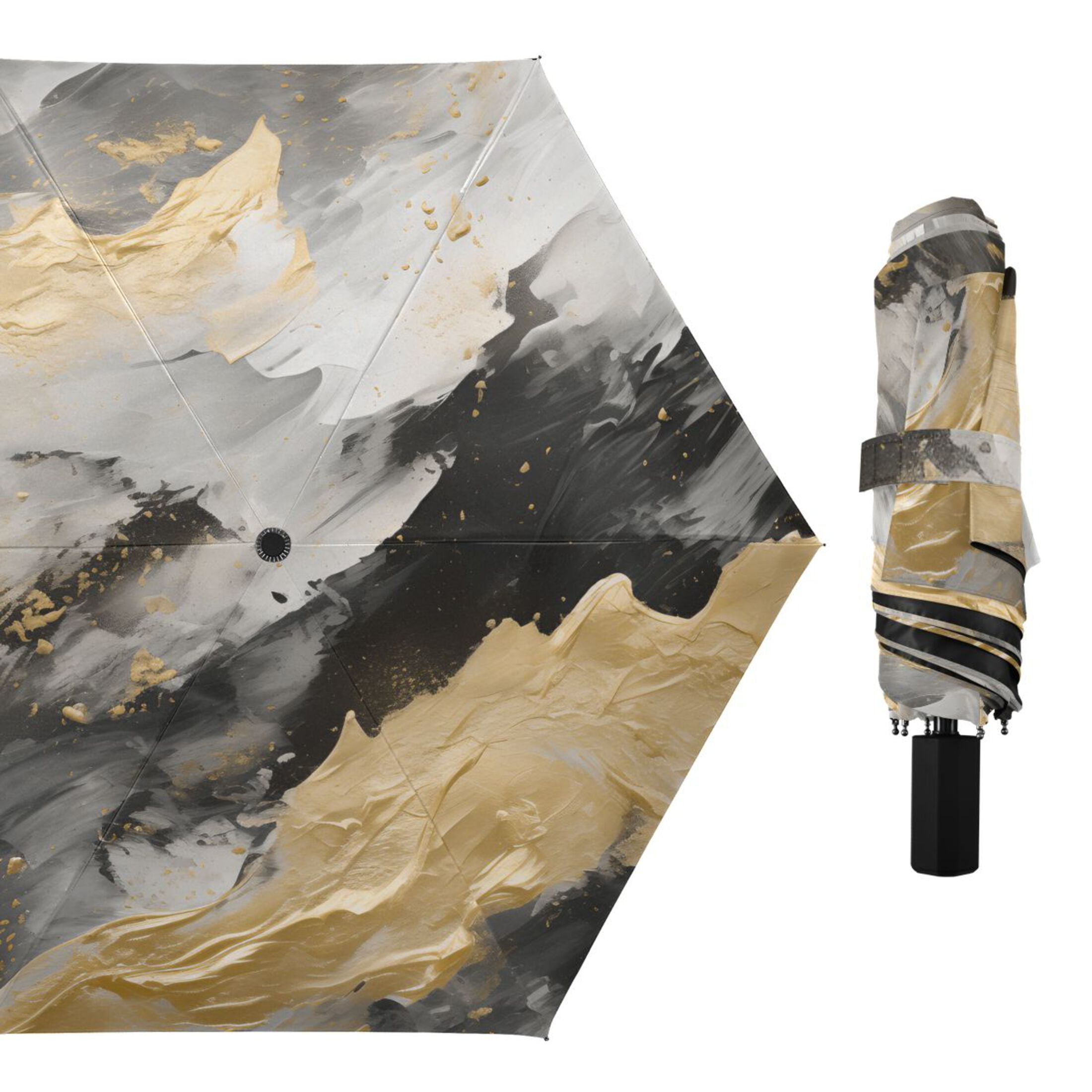 Black White Gold Marble Compact Sun Umbrella Windproof Travel Umbrellas ...