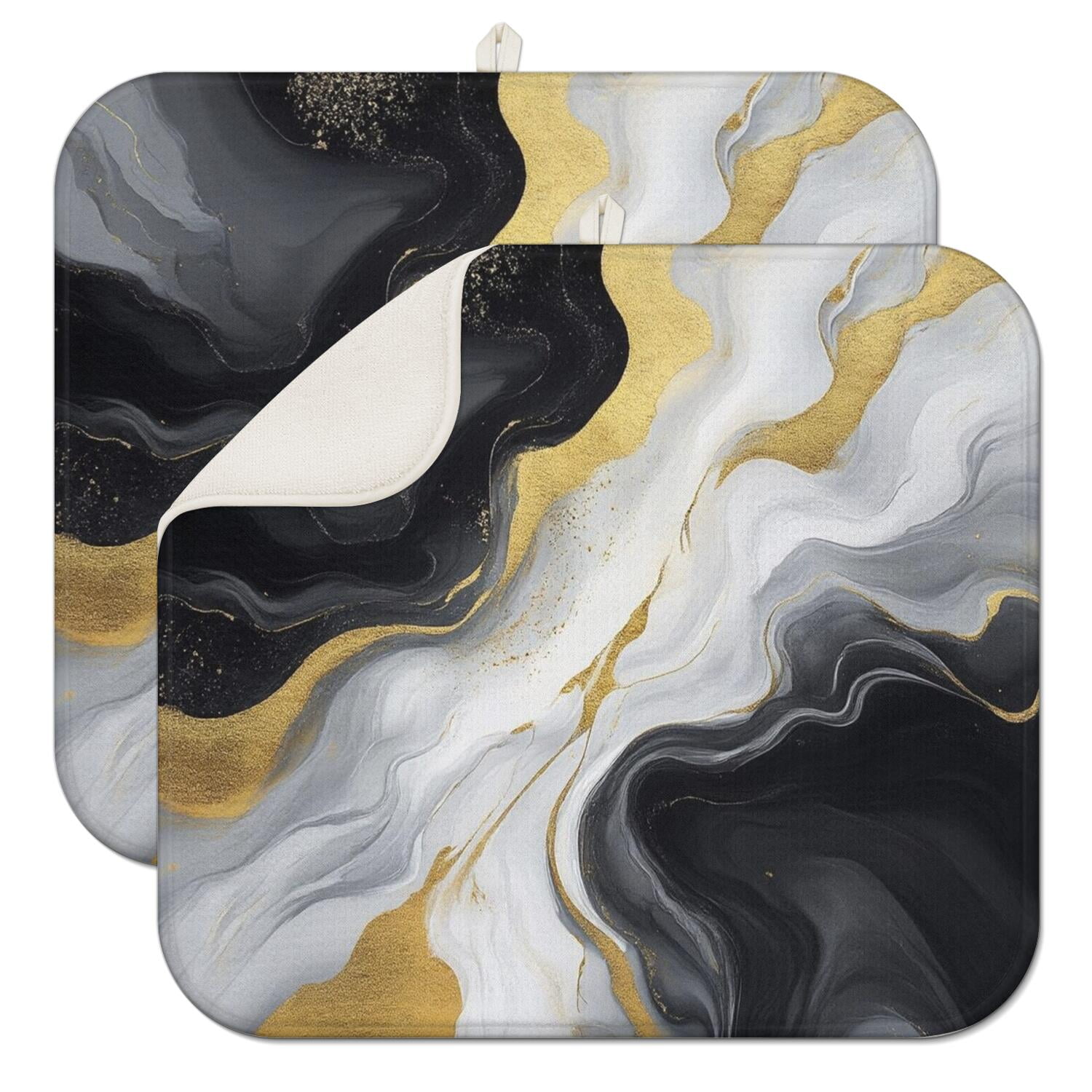Black White Gold Marble Pattern Dish Drying Mat for Kitchen 1 Pack ...