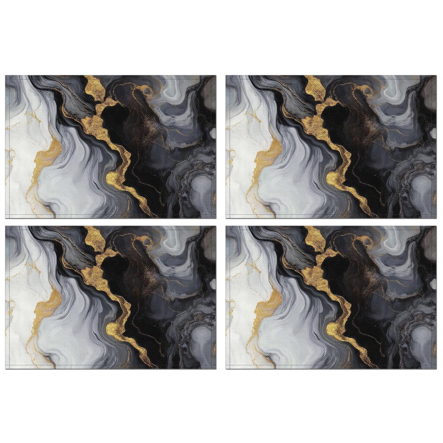 Black White Gold Marble Pattern Summer Placemats Table Placemats Set Of ...