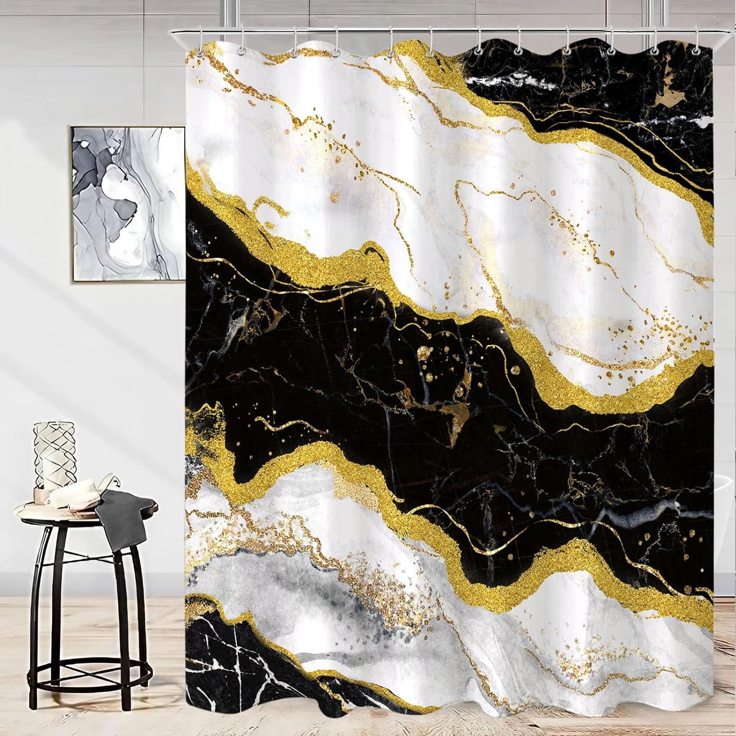 Black White Gold Marble Shower Curtain Modern Abstract Shower Curtains for Bathroom Cool Art ...