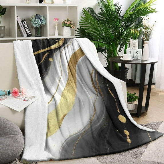 Black White Gold Marble Wave Dot Pattern Blanket,Comfortable Soft ...