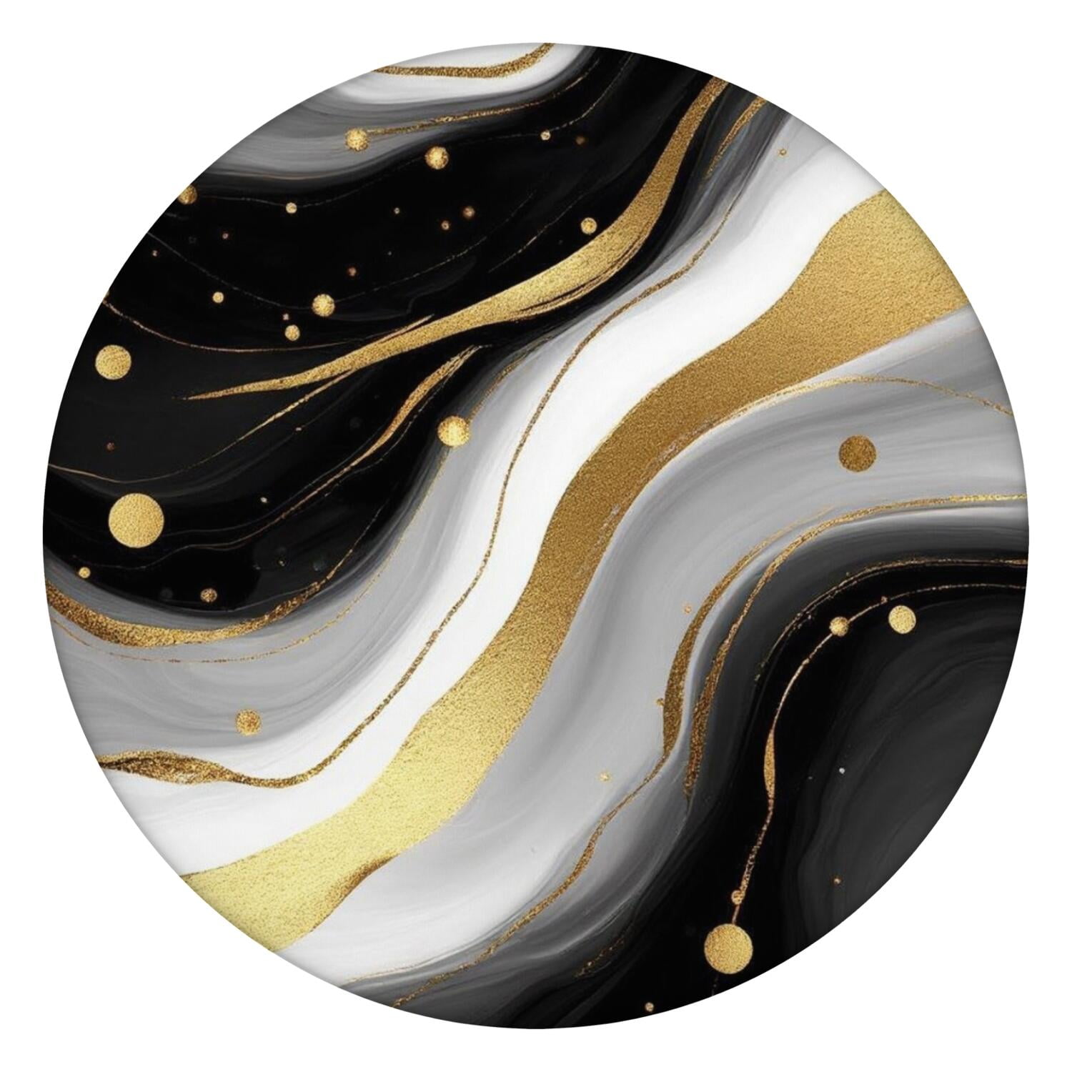 Black White Gold Marble Wave Dot Pattern Round Fitted Tablecloth with ...