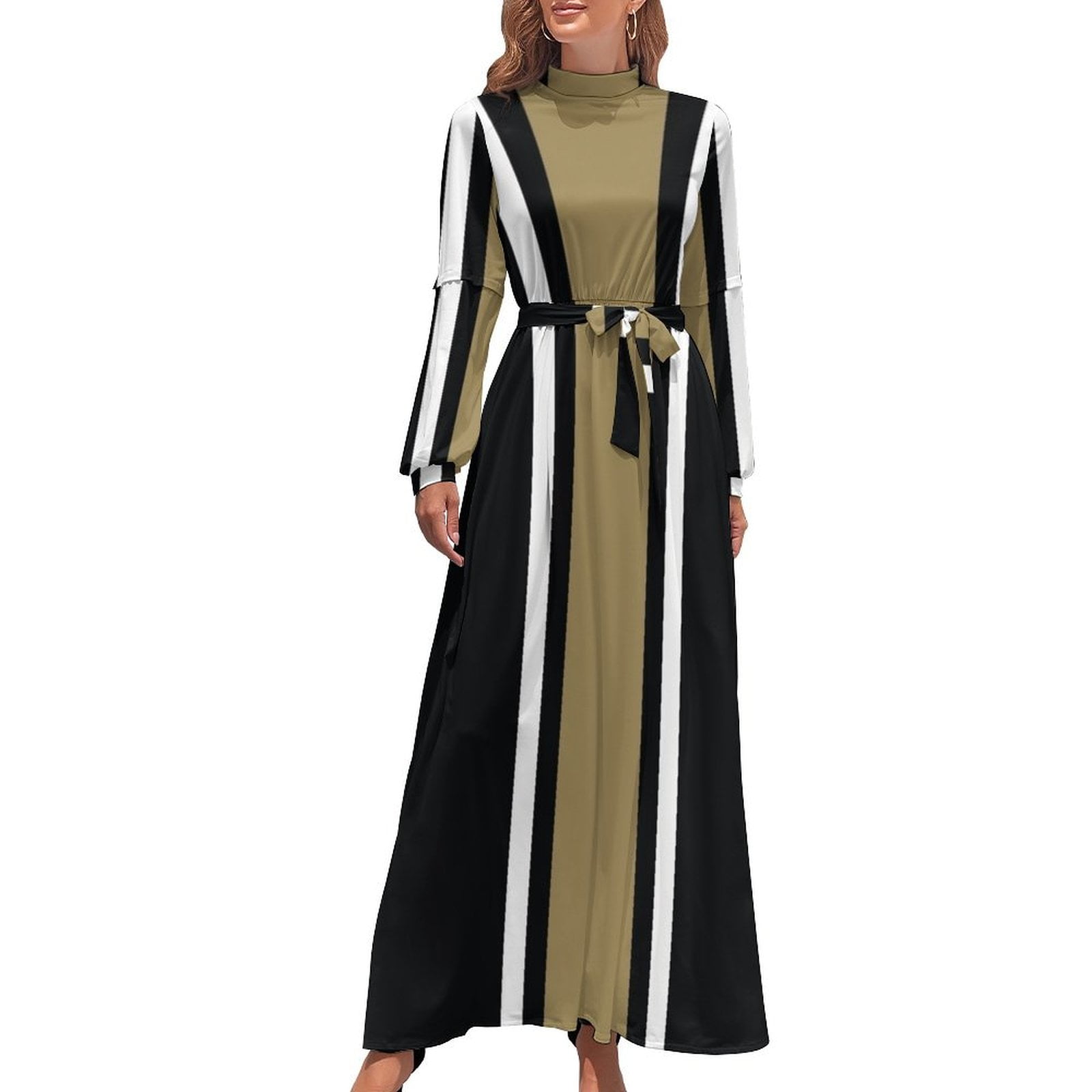 Black White & Gold Vertical Power Stripe Long Dress women's clothing ...