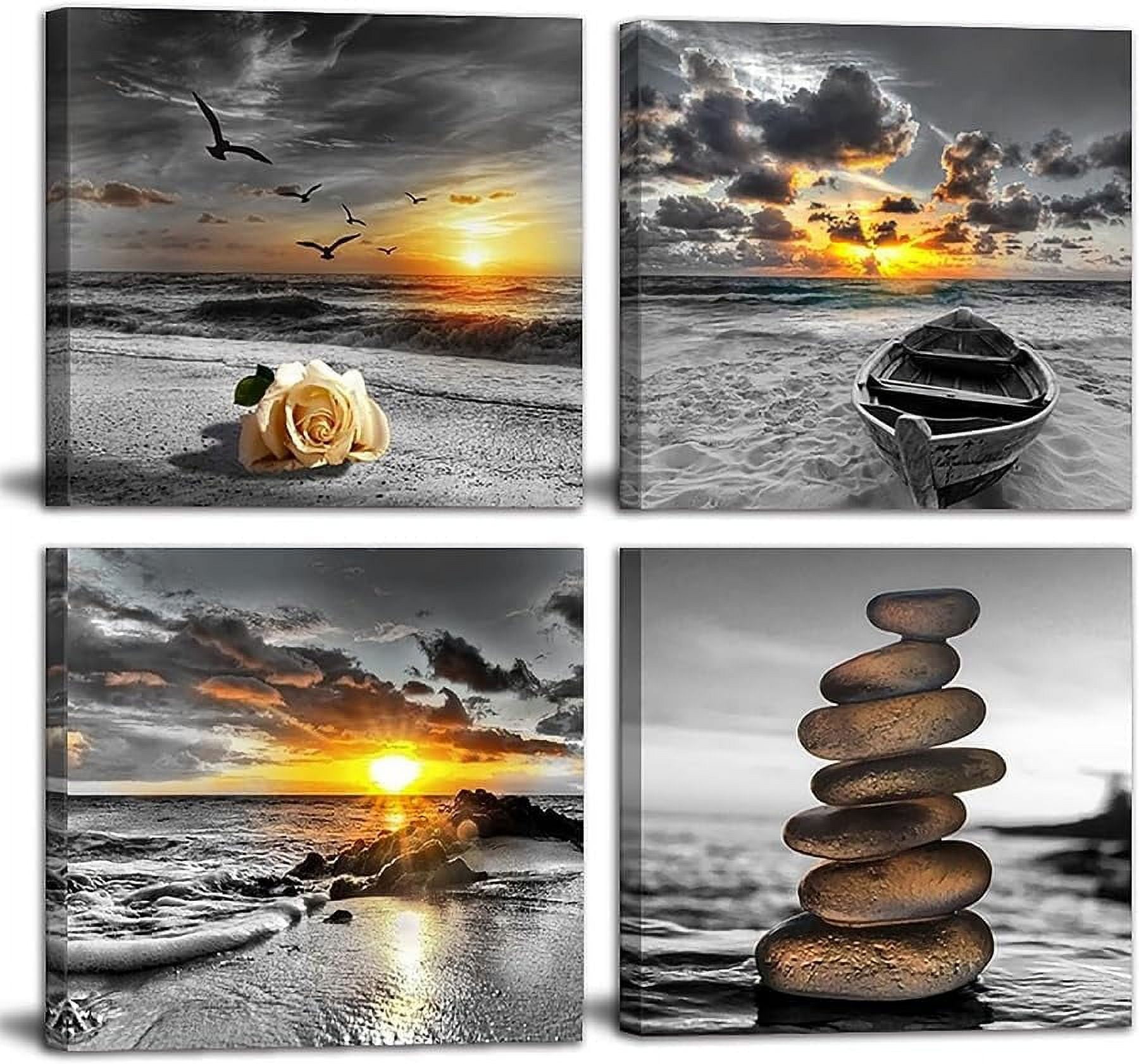 Black and White Gold Wall Decor Sea Sunset Beach Wall Art Seascape Zen ...