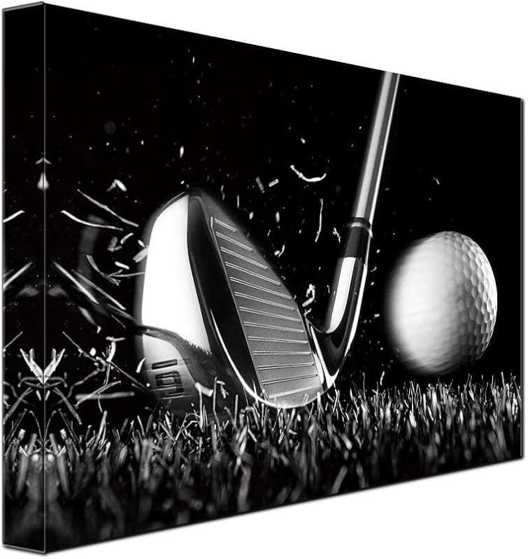 Black & White Golf Canvas Wall Art - Sporty Golf Ball Picture Print ...