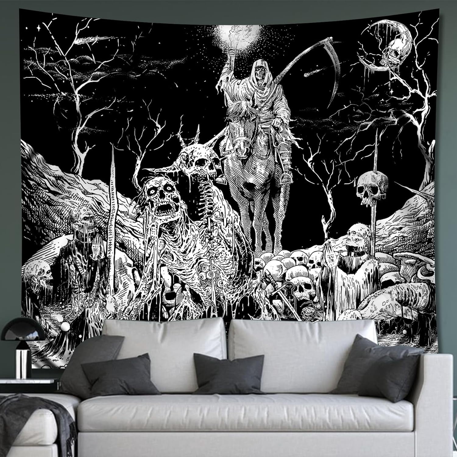 Black and White Goth Skull Tapestry for Bedroom, Gothic Skeleton ...
